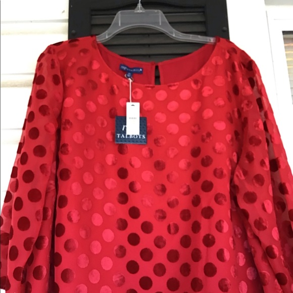 Talbots | Tops | Nwt Talbots Red Polka Dot Burnout Velvet Lined | Poshmark